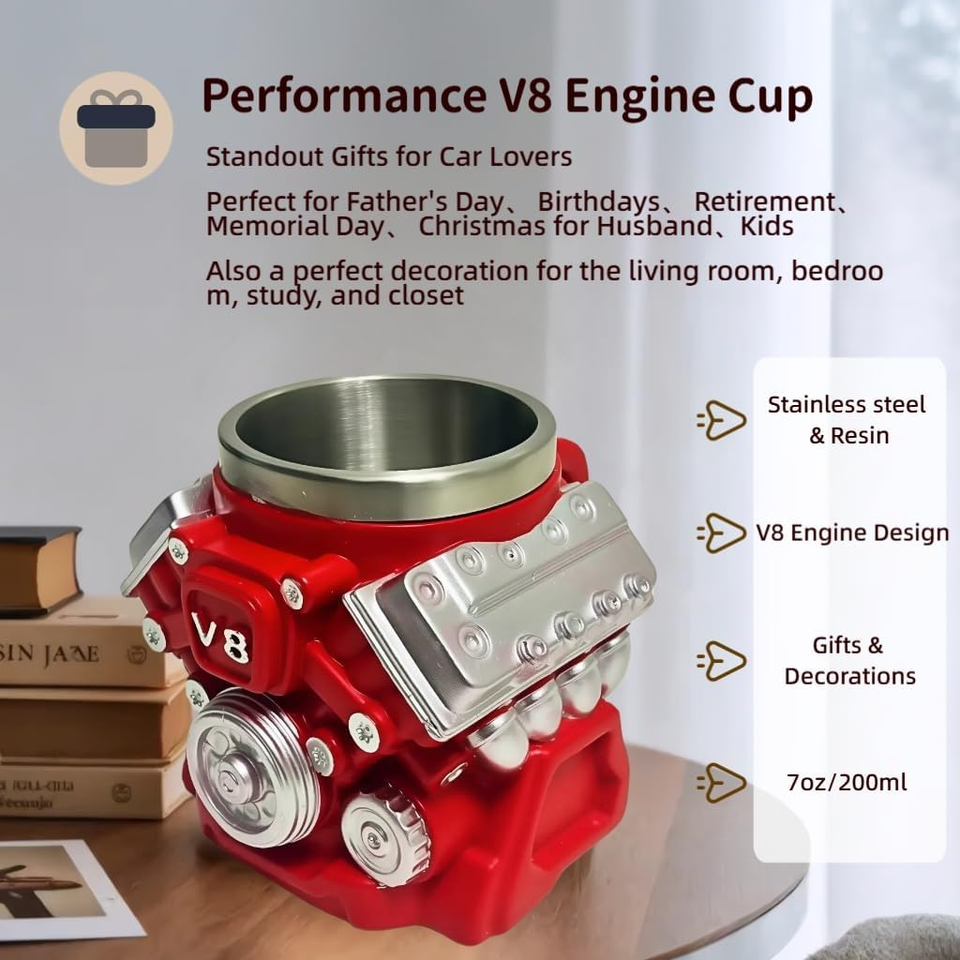 V8 Engine Stainless Steel 3D Mug Car Enthusiast Gift V8 Engines ...