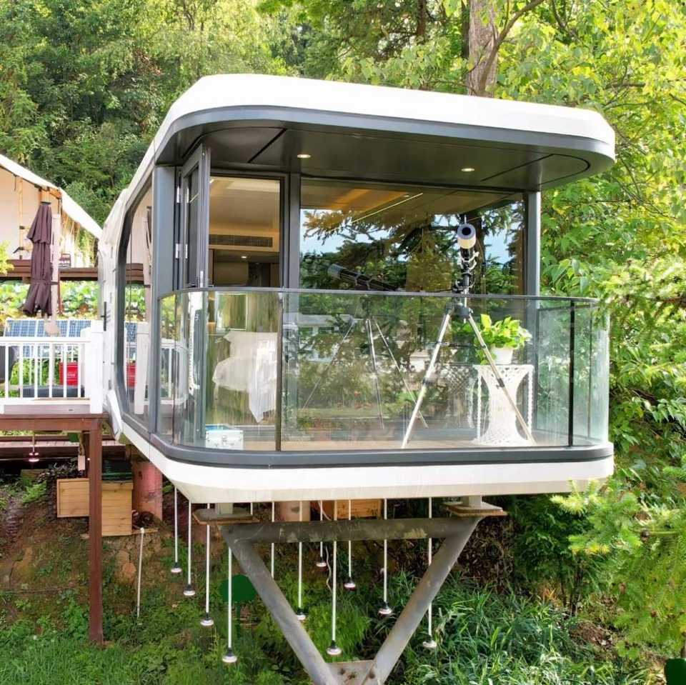 Waterproof Prefab Light Steel Space Capsule House Sliding Door ...