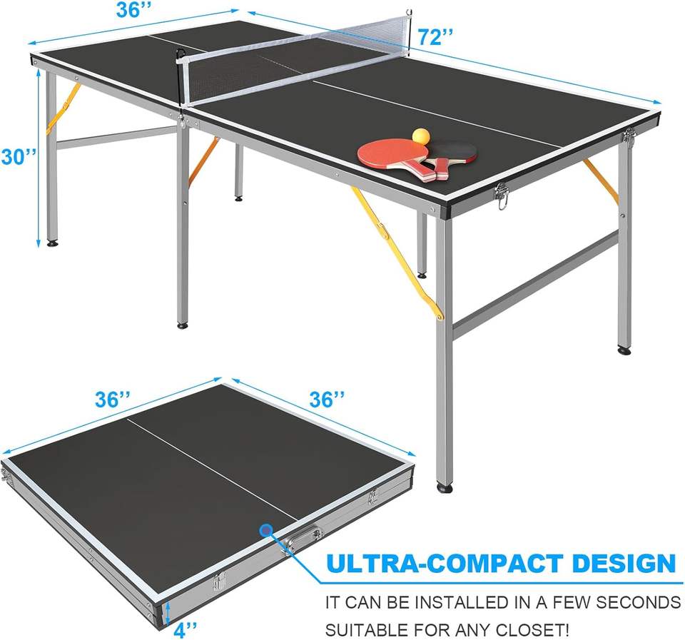 IUNNDS Modern Eco-friendly Foldable & Portable 6/8/9FT Table Tennis ...