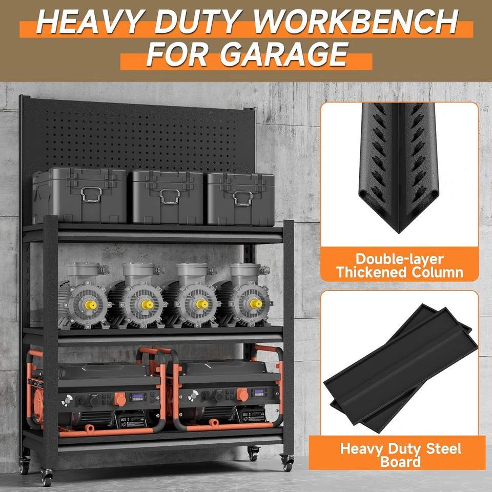 Metal Tool Rack with Pegboard, Steel Storage Rack with Adjustable ...