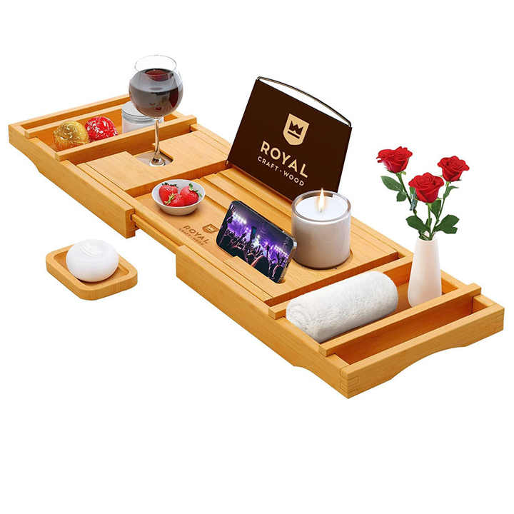 Premium Nature Shed Bathtub Tray | Solid Acacia Wood Bath Tray For Tub