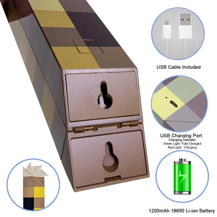 Minecraft Torch Lamp - Pixel Usb Night Light for Boys, Game Room Decor ...