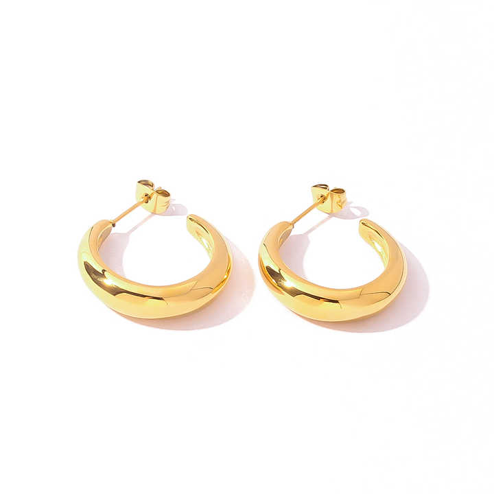 New Casting Ins 18k Real Gold Plating C Shaped Geometric Stud Earrings Carved Chunky Stainless ...
