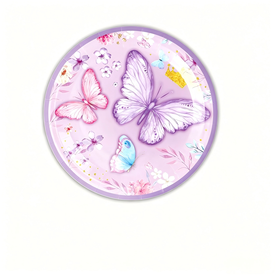 Purple Butterfly Disposable Paper Plates 9 Inch Princess Birthday Baby ...