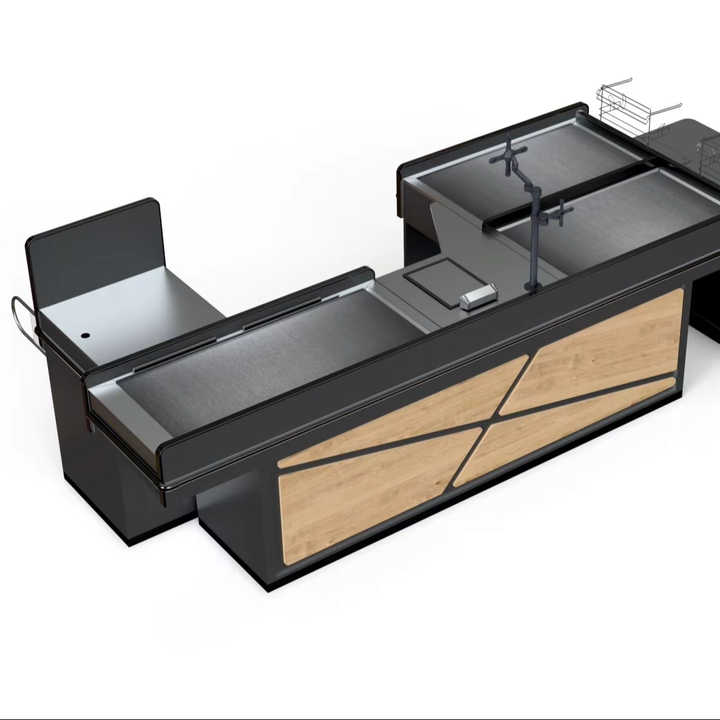 Customize Triple Belt Supermarket Checkout Counter with Front and Rear ...