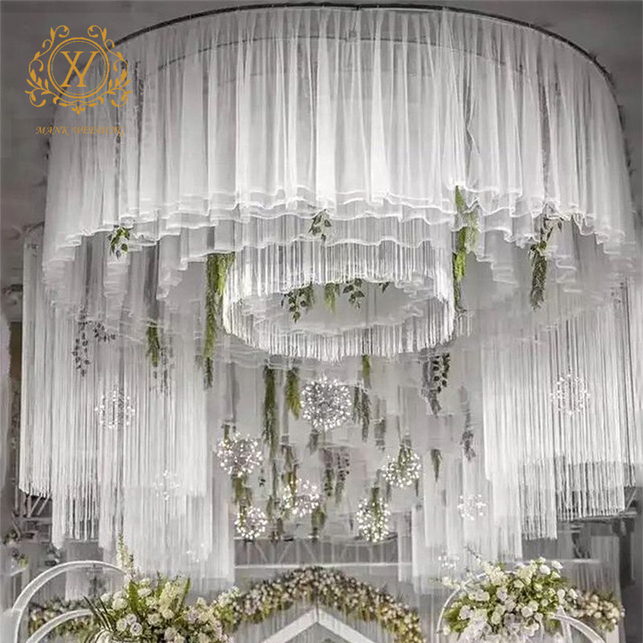 Double Pleated Mesh Gauze Drop Curtains Ceiling Decoration Wedding Soft ...