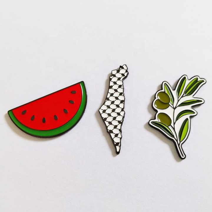 Palestine Map Watermelon Olive Tree Collar Coat Emblem Pin