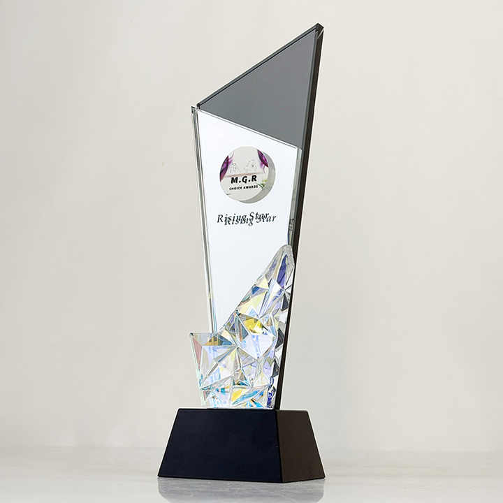Blue Gold Crystal Rainbow Mirror Trophy Award With Oem