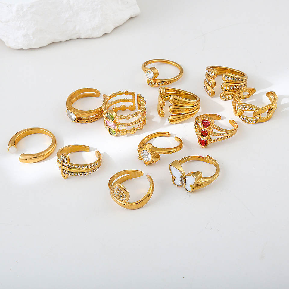 Irregular Opening Heart Shape 18K Gold Plated Stainless Steel Zircon ...