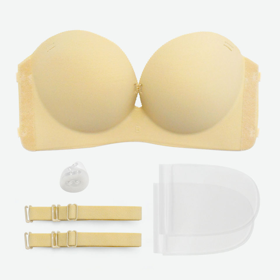 Women's Adjustable Strapless Seamless Bra Push-Up Cup Bra Wires Sticky ...