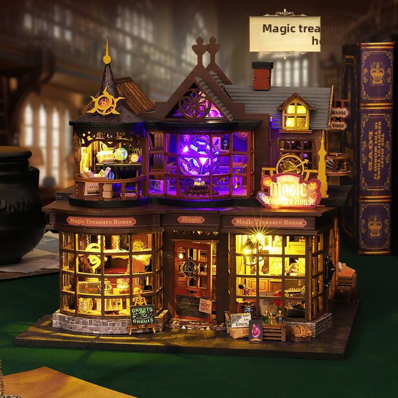DIY Magic Treasure House Wooden Cabin Model Toy with Book Stand ...