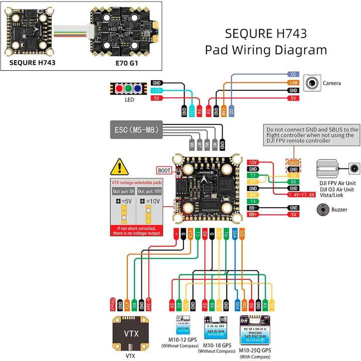 SEQURE AIO 70A 4IN1 Brushless ESC 20x20 30.5x30.5 FPV Drone FC Stack 5V/10V Dual BEC Betaflight ...