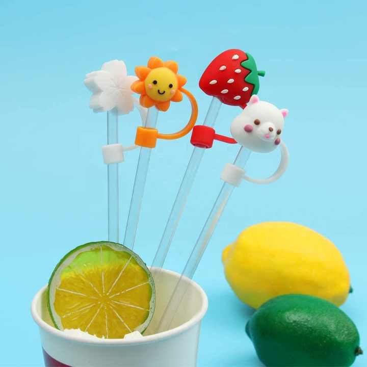 Character Silicone Straw Cover, Cherry Blossom Silicone Large Straw Tip ...