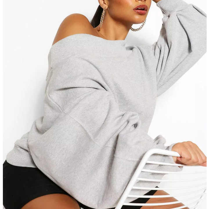 Custom Long Sleeve Off Shoulder Wide Neck Women Pullover Oversized Plus ...