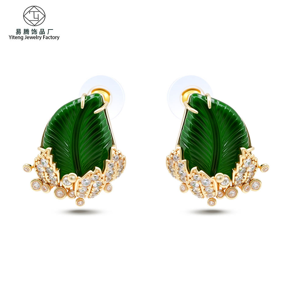 Green Geometric Glazed Resin Stud Earrings for Women Trendy Emerald ...