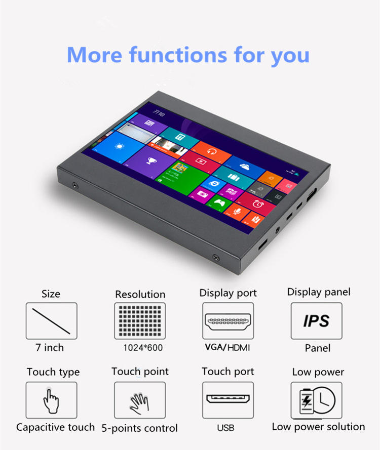 Original 7" Black 1024x600/800x480 Touch Display IPS Widescreen ...