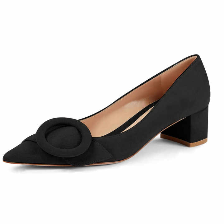 Women's Comfortable Suede Block Low Heel Pumps 5cm Height Pointed Toe ...