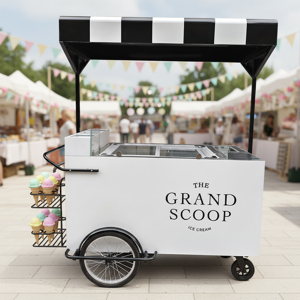 Mobile Coffee Ice Cream Hand Push Cart Refrigerator Sink Food Bike Cart ...