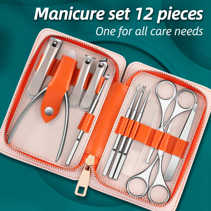 Professional 12-Piece Manicure & Pedicure Set in Luxury Leather Case ...
