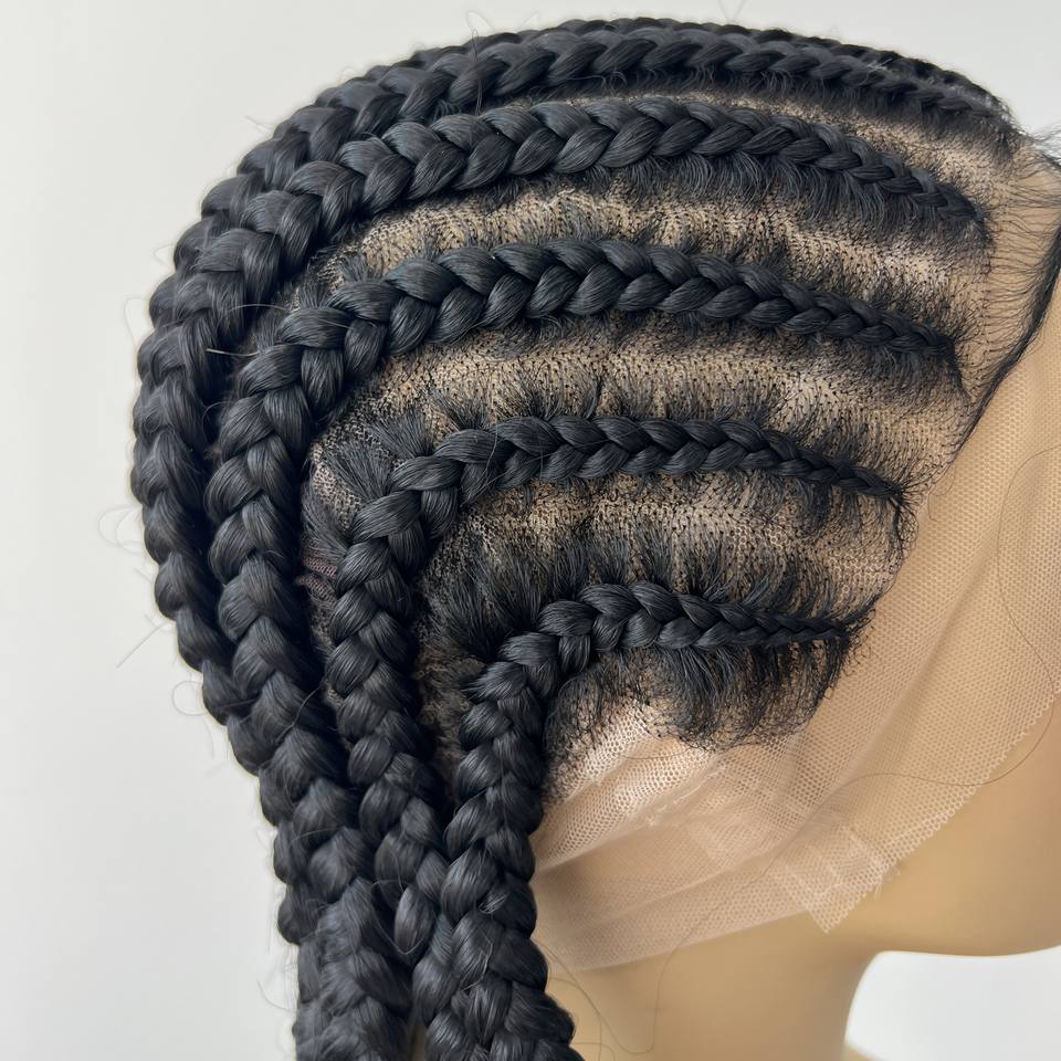 32 Inch Box Braid Lace Front Wig with Fishbone Braids & Baby Hair ...