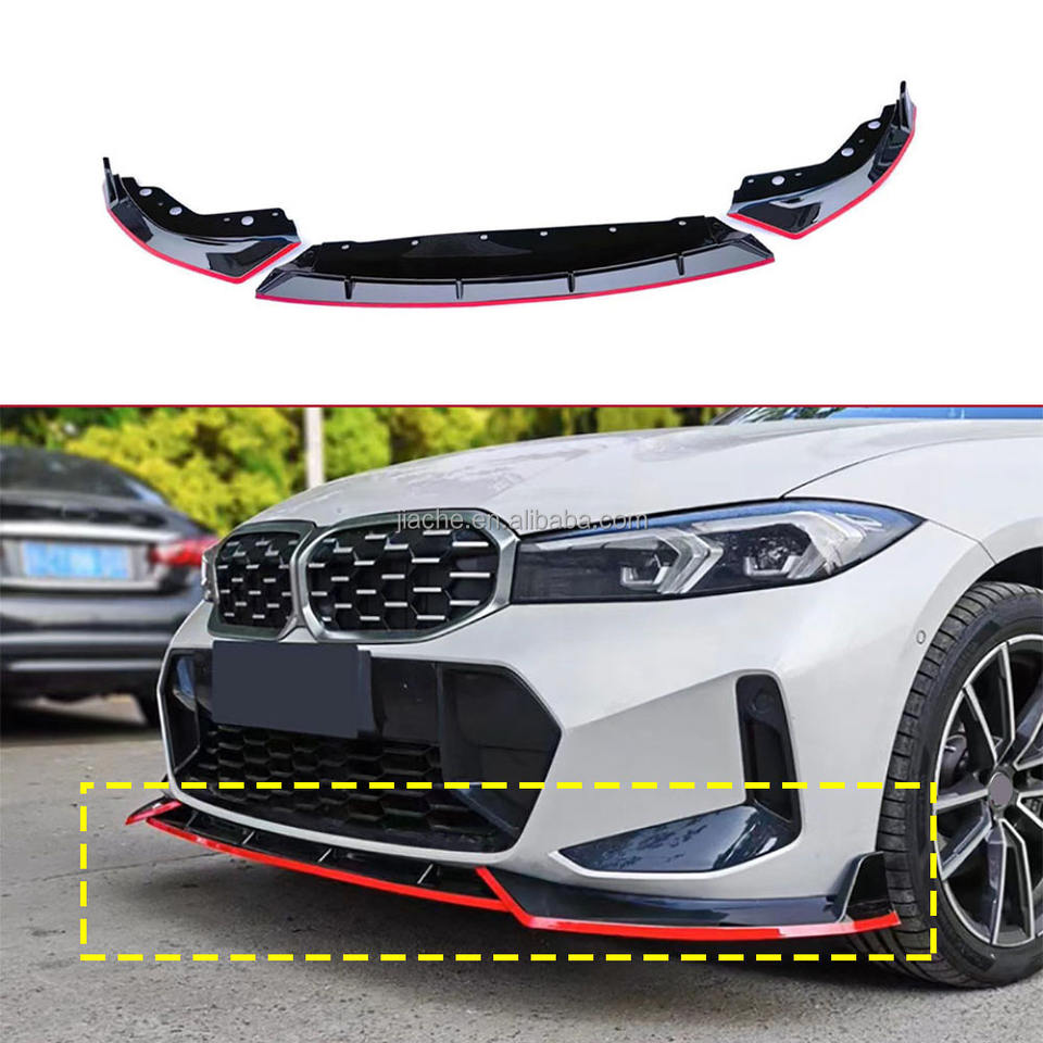 ABS Black+Red Front Bumper Lip Guard Spoiler Three-section for BMW 3 ...