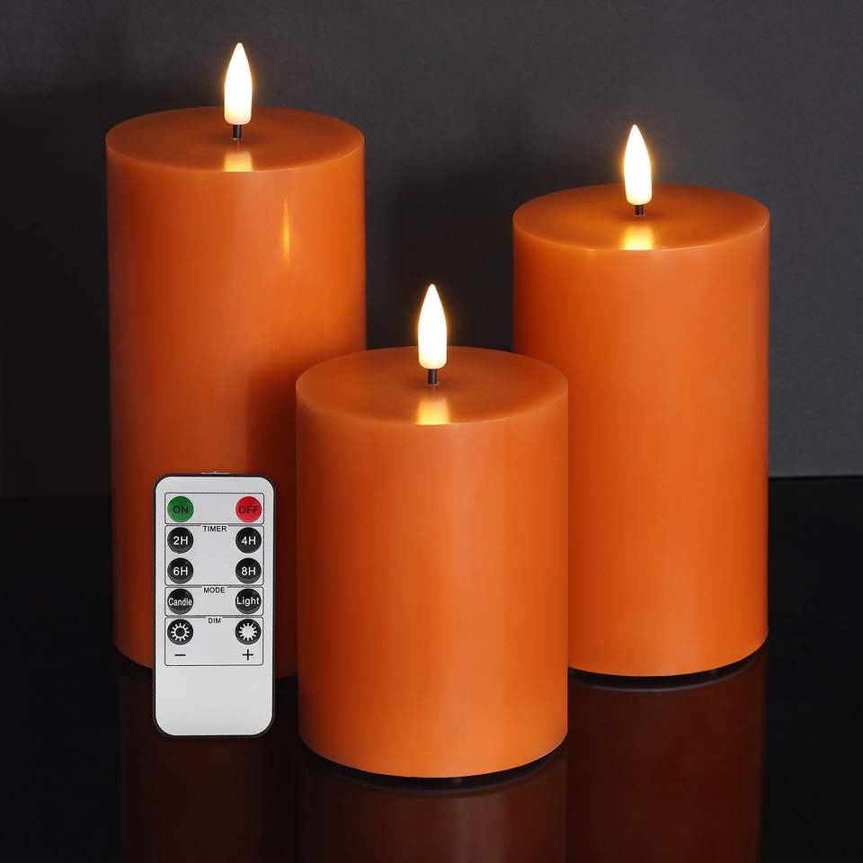 Mermei 3D Flame Paraffin Wax Pillar LED Flameless Safe Eco-Friendly ...
