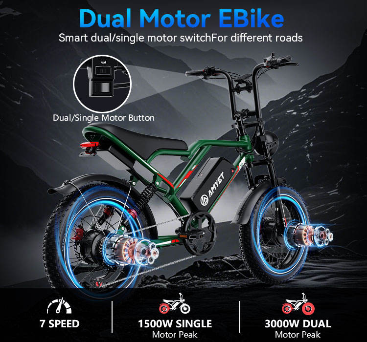 AMYET US Warehouse Fat Dual Motor Fat Tire Electric Bike 20 Inch E Bike ...