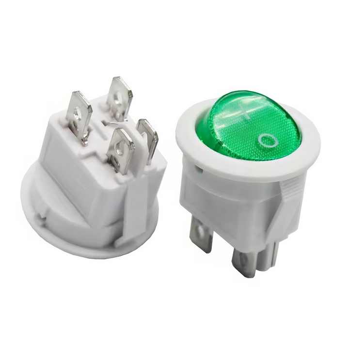 4 Pin Rocker Switches Caps 12v 250v Kcd1 Green Light Mini On Off Round ...
