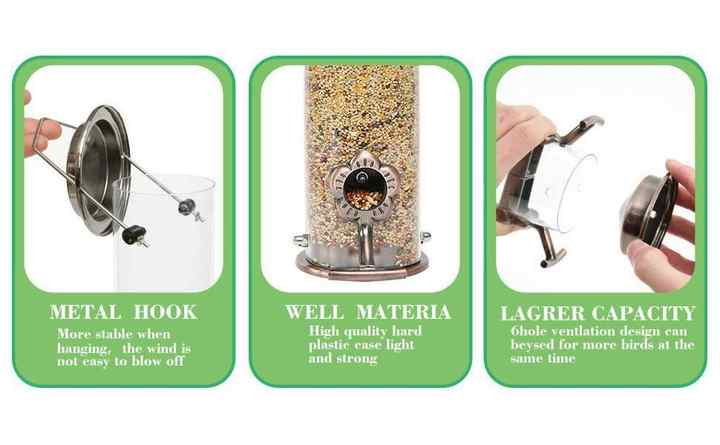 Cube Shaped Durable Bird Feeder Weatherproof Hanging Outdoor with 4 ...