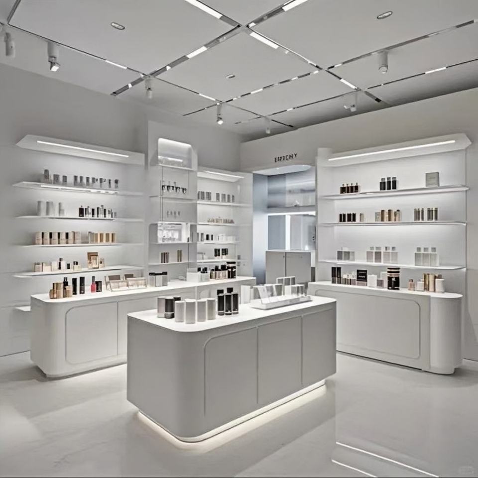 Elegant Perfume Shop Display Shelves and Wooden Skincare Cabinets for ...