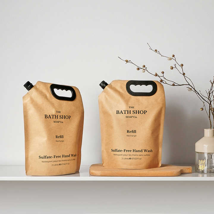 Recyclable Kraft Paper Stand Spout Pouch Handle for Natural Shampoo ...