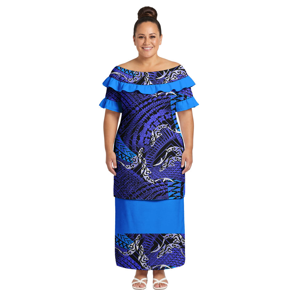 Dark Red Design Women Dress Polynesian Tribal Ladies Puletasi Hawaiian ...