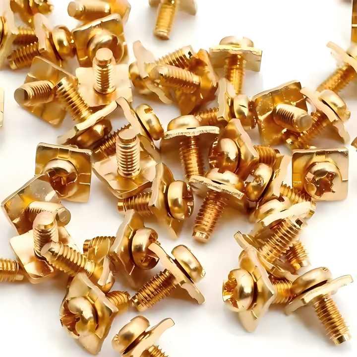 Triple Combination Screws with Round Head and Square Pads Brass Pan ...
