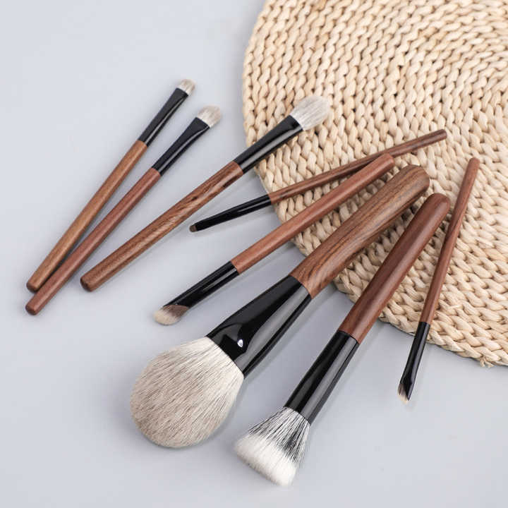Luxury Premium Snow Fox Goat Natural Hairs Makeup Brushes With Rosewood ...