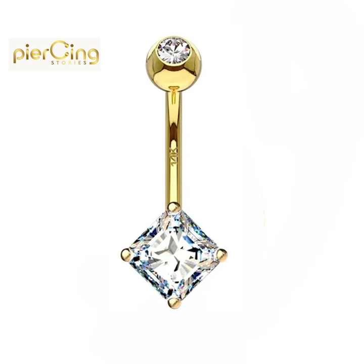 Piercing Stories 14K 18K Solid Gold Round CZ Stones Belly Bottom Ring ...
