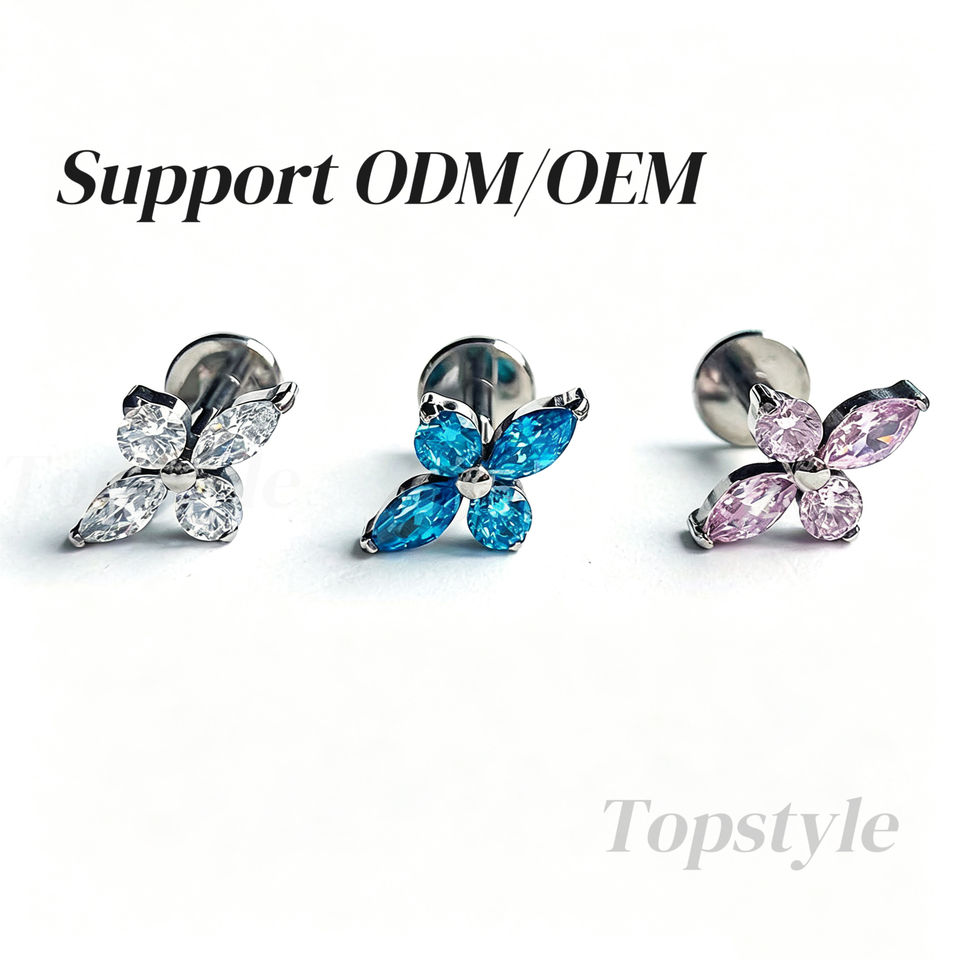 Topstyle G23 Titanium ASTM F136 Sun Flower Labret Stud 5A Cubic ...