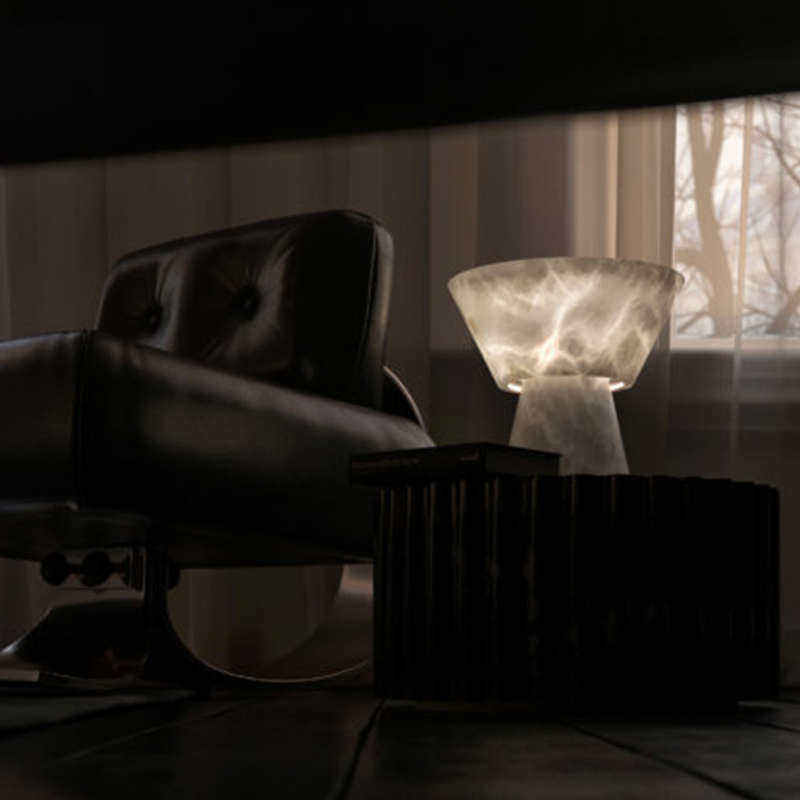 French Light Luxury Natural Marble Modern Simple LED Table Lamp Soft ...
