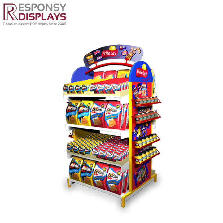 Metal Floor Standing Display Rack with Baskets and Banner Top for Snack ...