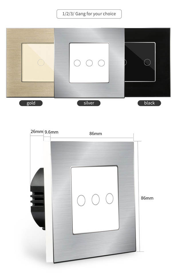 BingoElec Tuya Smart Life 3 Gang 1Way Aluminum Panel WIFI Wall Touch ...