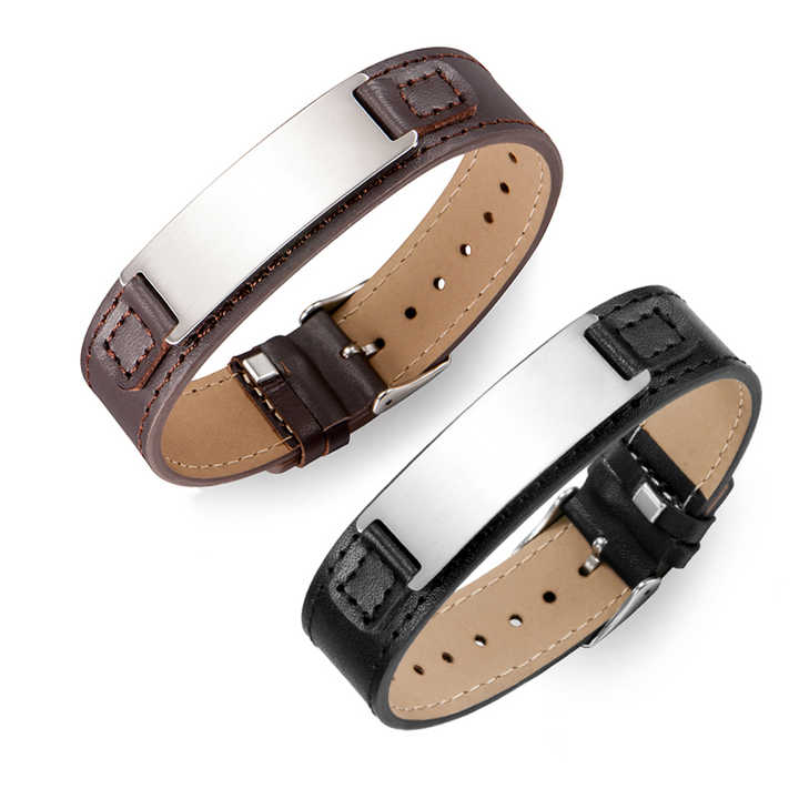 Personalized QR Code Stainless Steel Leather Bracelet