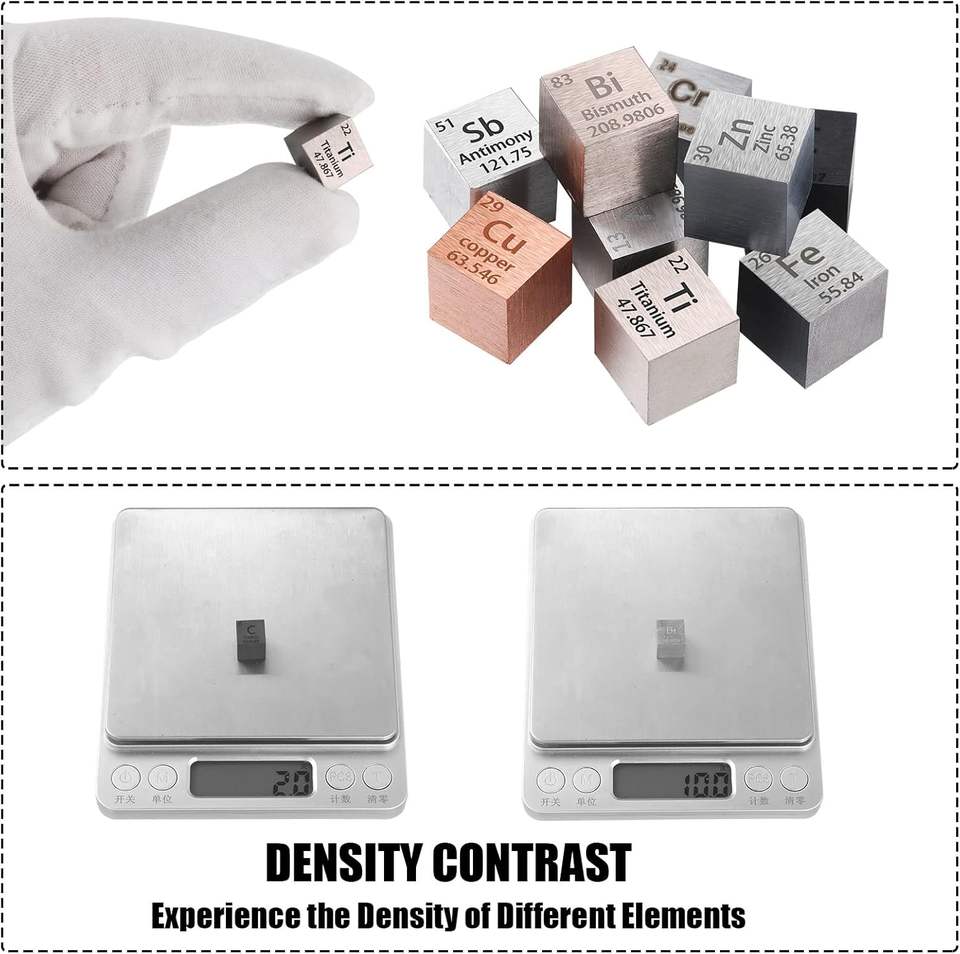 9 Pieces Modern Element Cube Set 10mm Density Periodic Table Pure Metal ...