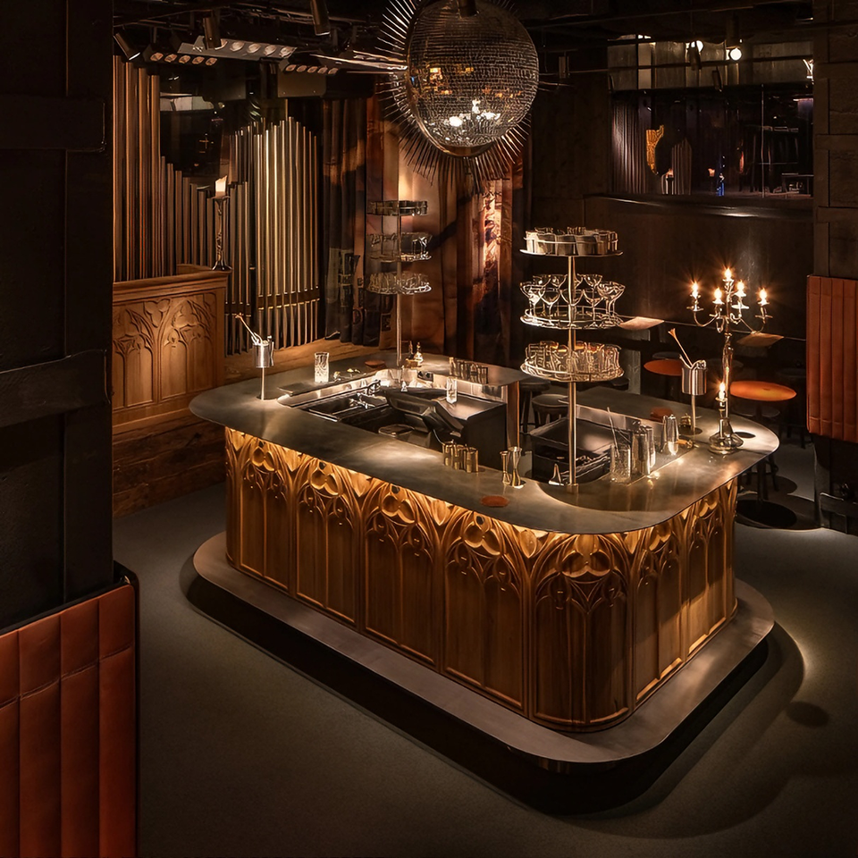 Retro Gothic Mix Style Theme Immersive Bar Gothic Carved Wood Counter ...