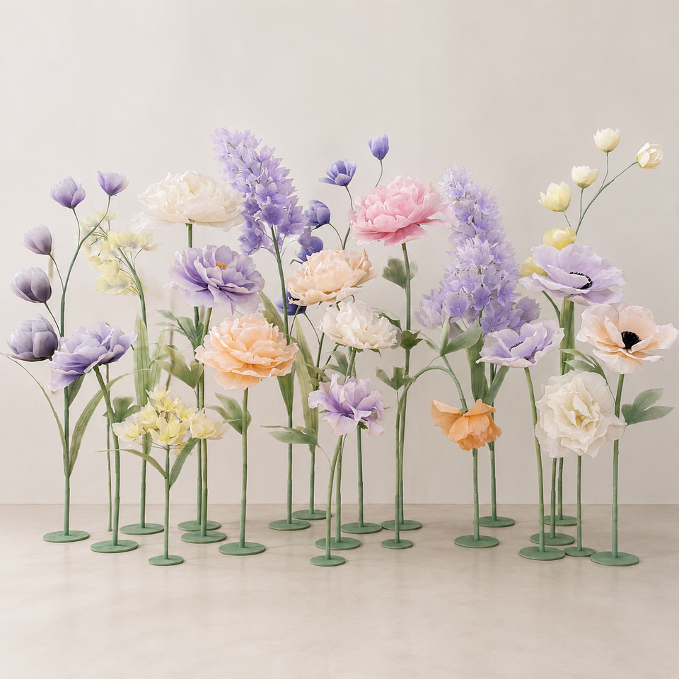 Giant Peony Poppy Delphinium Paper Flowers Freestanding Set for Wedding ...