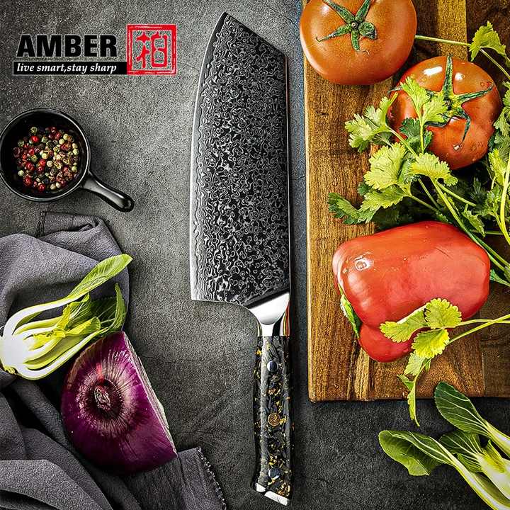 Amber VG10 Damascus Butcher Cleaver - Sharp & Durable