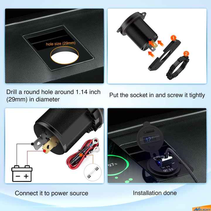 USB Socket PD Type C QC 3.0 Fast Charging 12V 24V Car Outlet Voltmeter ...