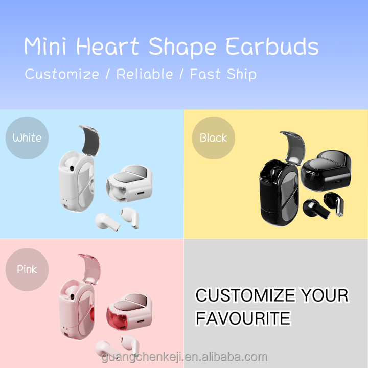 Super Mini TWS Earbuds Cute Heart Design Low Latency Waterproof ...