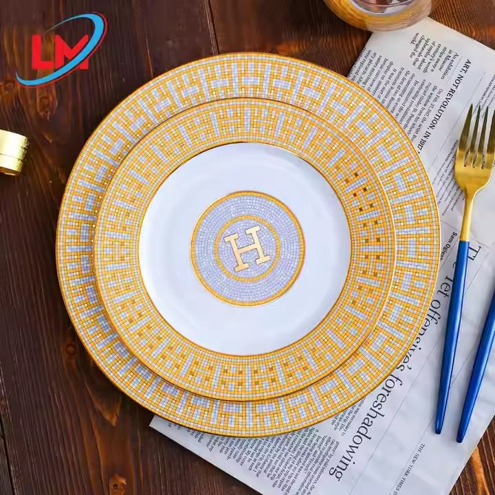 Luxury H Bone China Gold Plate Porcelain for Wedding & Restaurant
