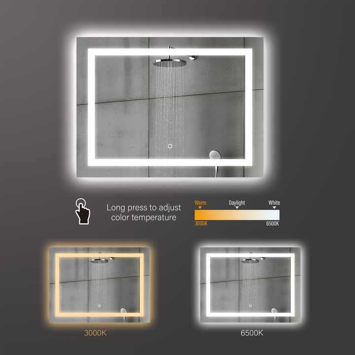 Bathnology Modern LED Bathroom Mirror Light Rectangle Smart Mirror Touch Switch Backlit ...