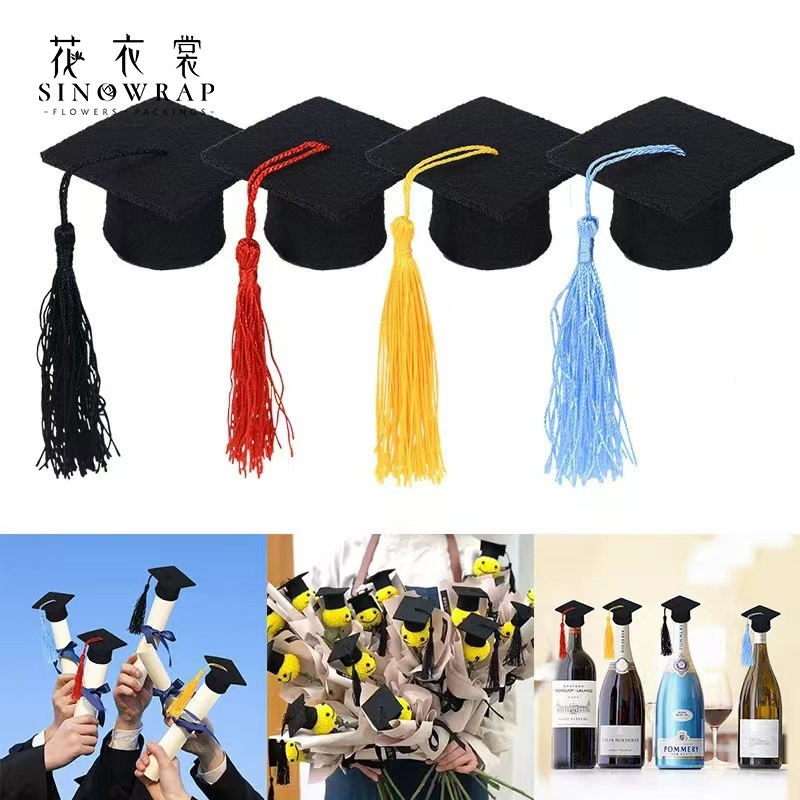 Mini Graduation Cap Black Hats with Colorful Tassels Plastic Grad Cake ...