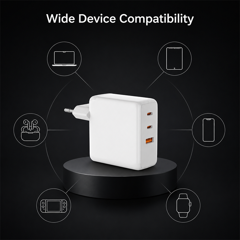 100W GaN Super Fast Charger Three Port USB-C PPS EU Plug Digital ...